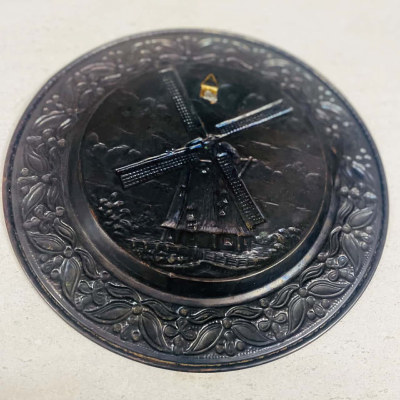 Vintage Brass Embossed Dutch Windmill Wall Plaque