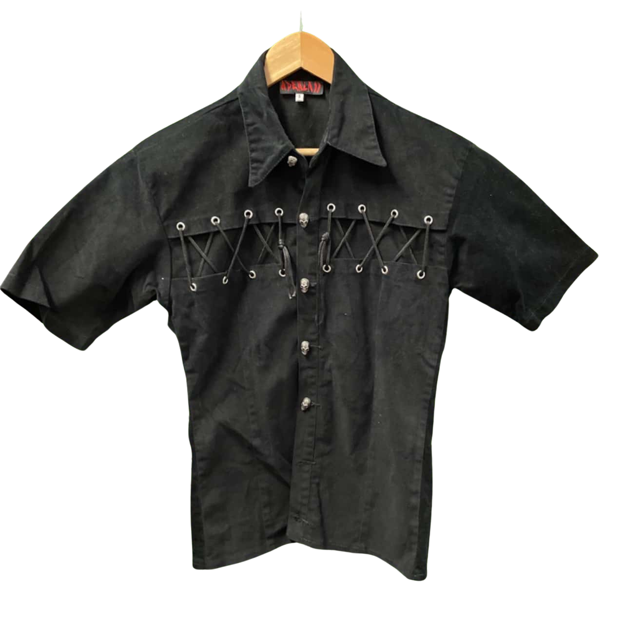 Mens Punk Rock Shirt Size S Short Sleeve Black