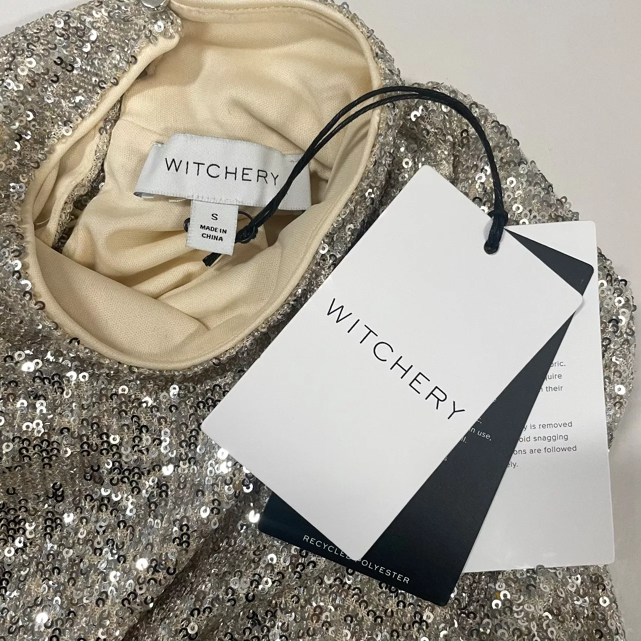 Witchery Silver Sequin Long Sleeve Mini Dress Size S - New With Tags ...