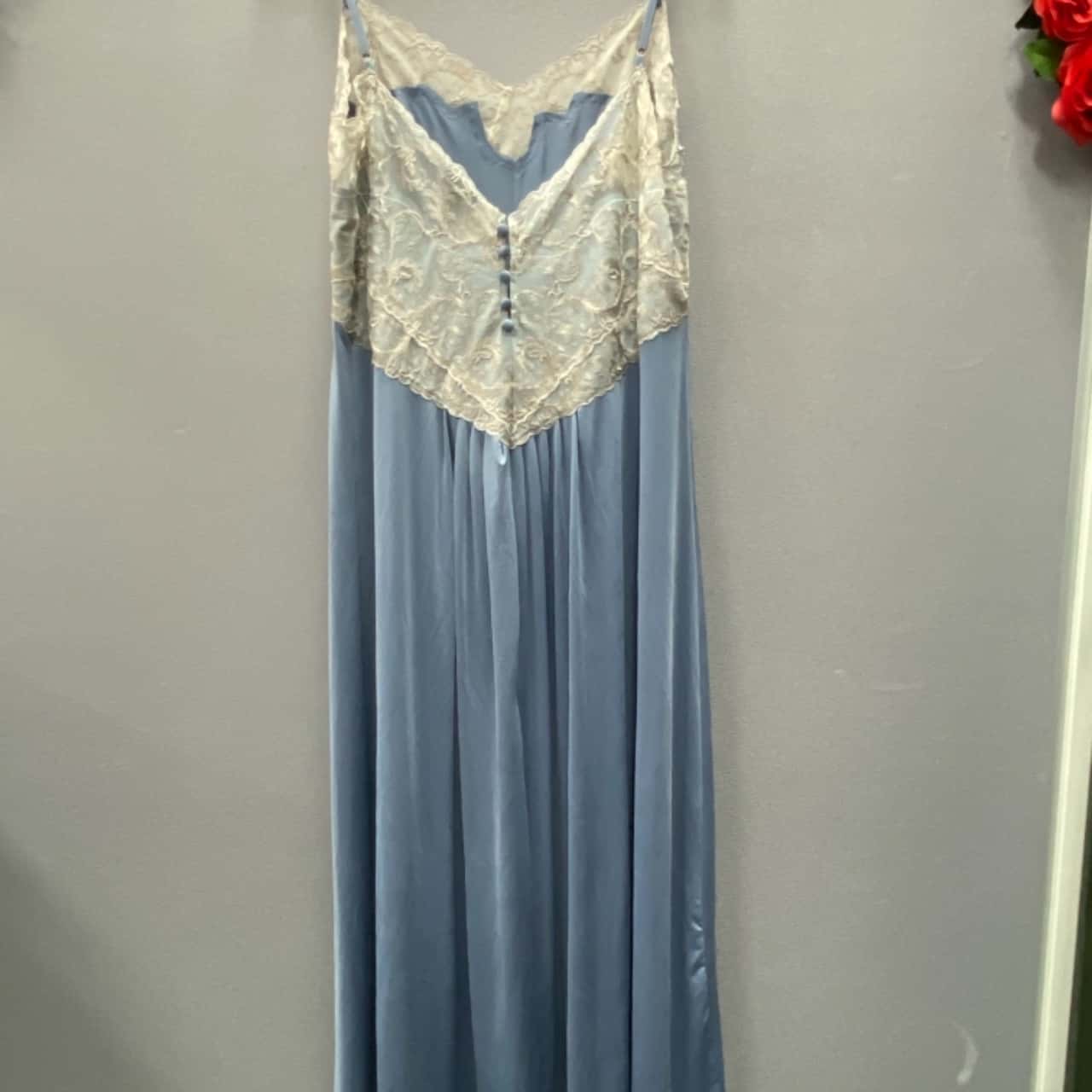 Soma Intimates Ladies Blue Grey Vintage Button Back Long Gown Size L NWT