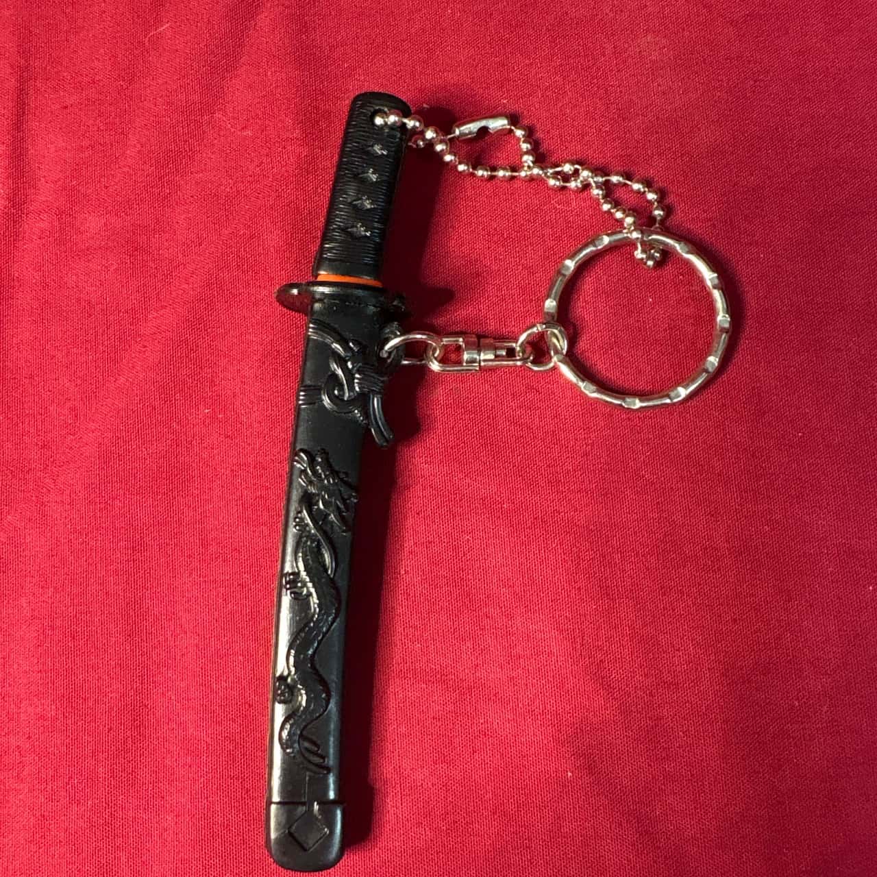 Men's Makai Dragon Shuriken Key Chain & Japanese Samurai Sword Key Ring