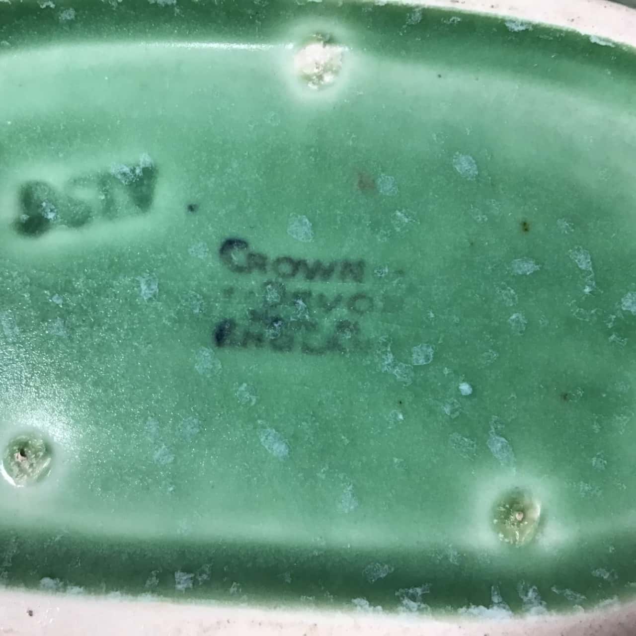 Vintage Crown Devon Green Speckled Pattern Scalloped Edge Two Handled ...