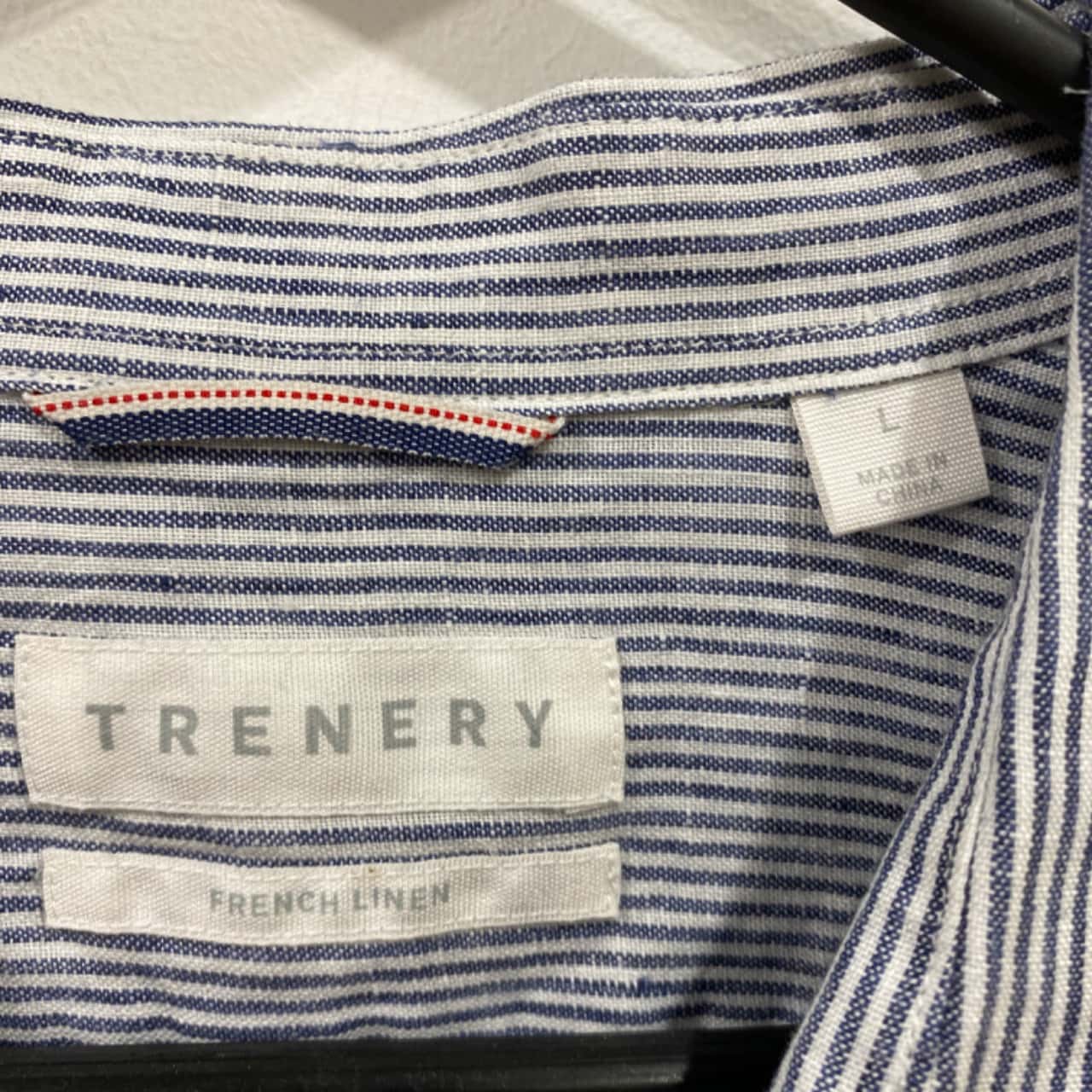 Trenery Mens Shirt Size L Long Sleeve Navy Blue / White (s)