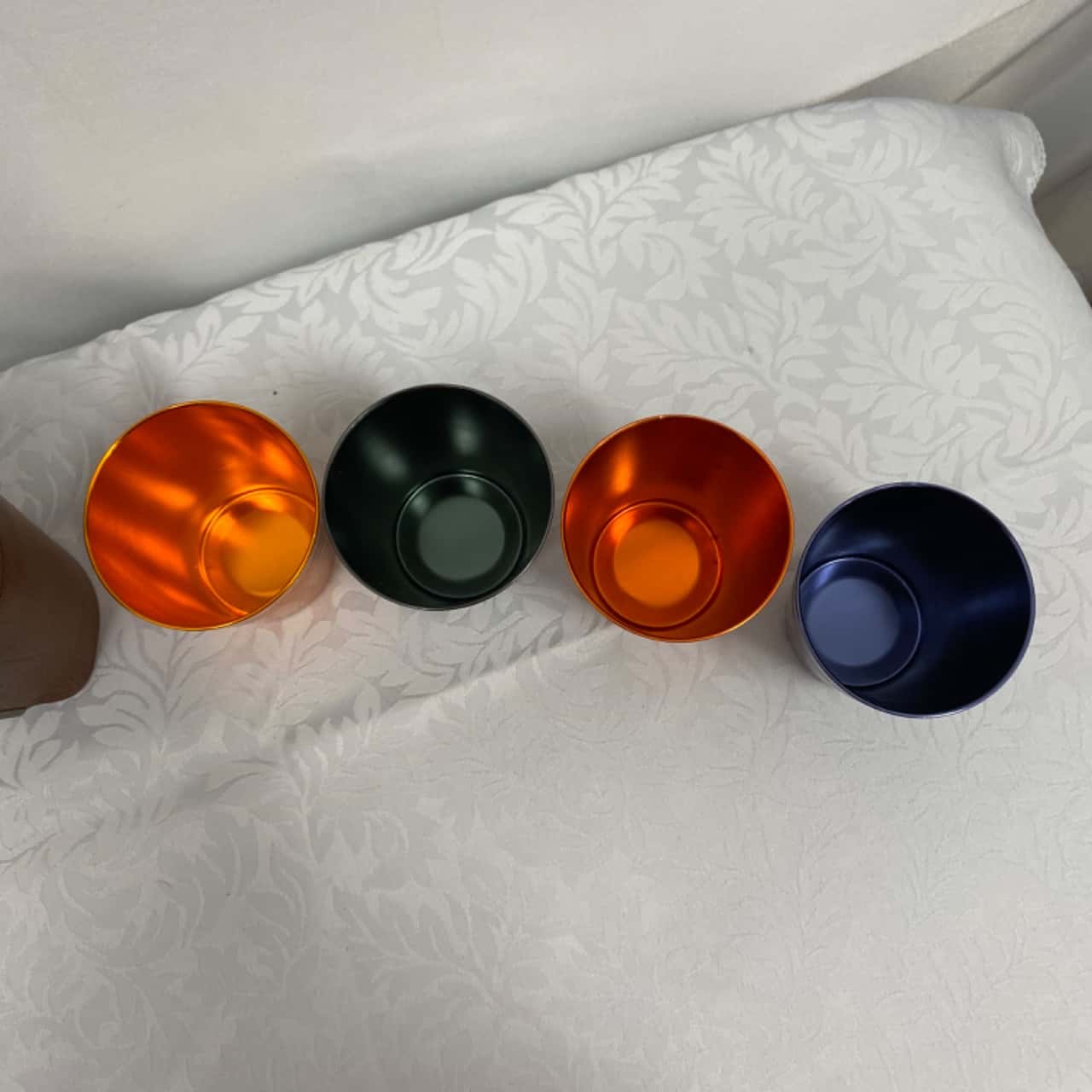 Vintage Anodised 4 Cup Set with Holder (s)