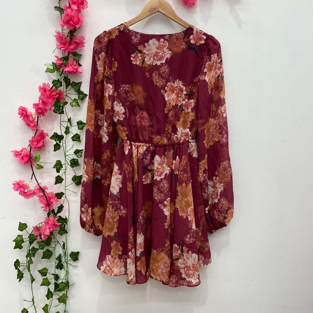Portmans Womens Long Sleeve Dress Size 8 Floral / Maroon