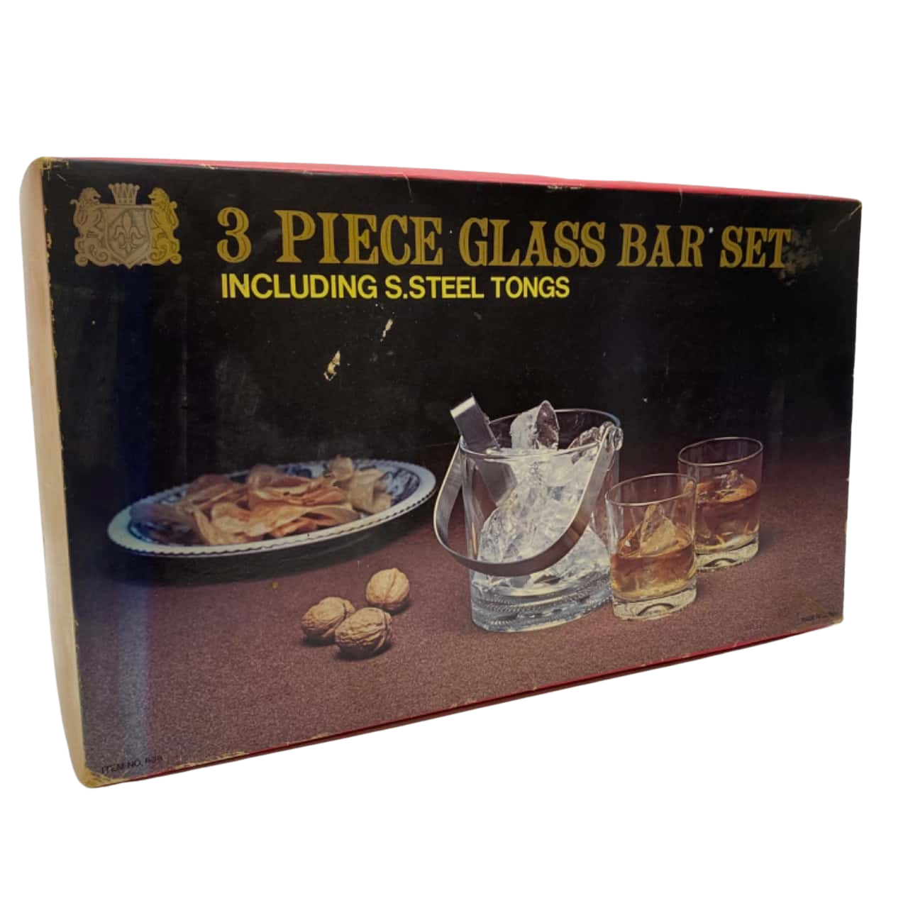 BNIB Retro 1970s True Vintage 3 Pce Glass Bar Set Ice Bucket & Glasses