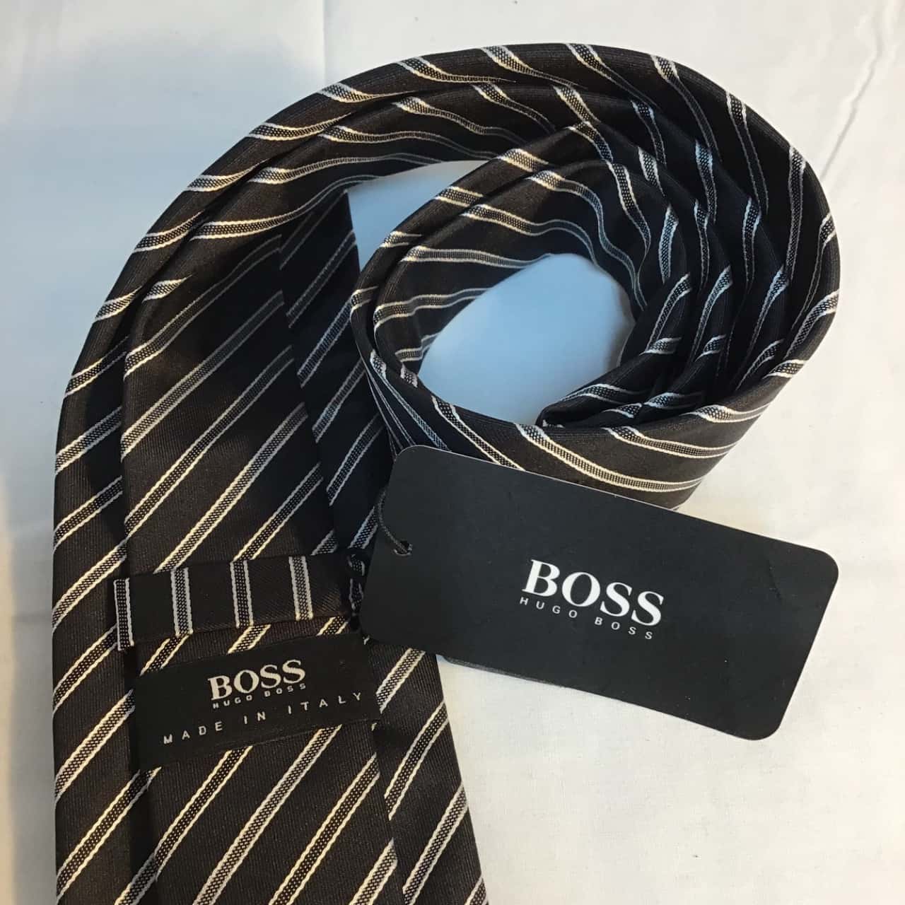 BOSS Mens Tie Grey / Navy Blue / White