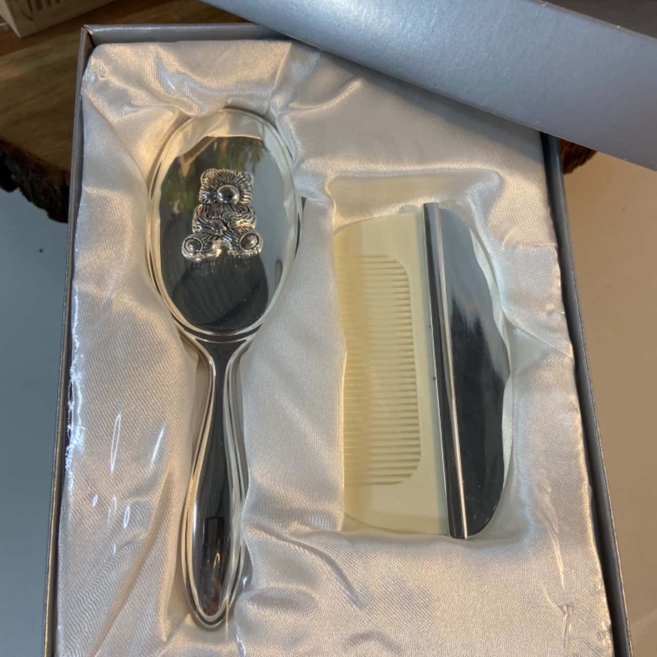 Silver Teddy Bear Brush and Comb set