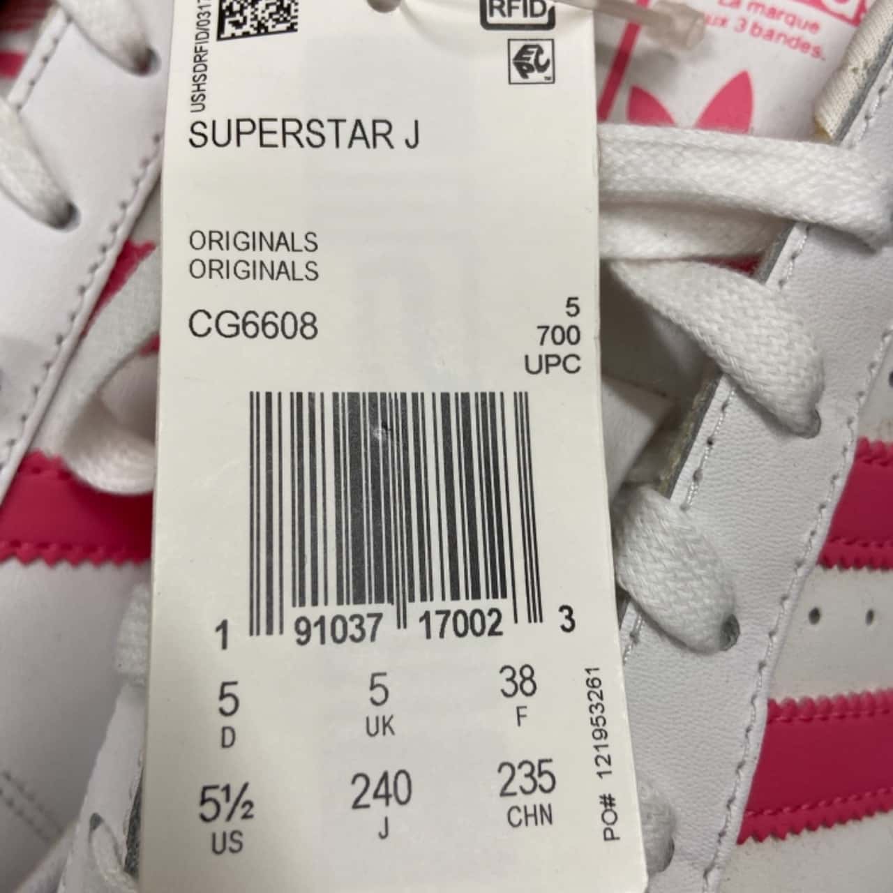 adidas Originals Kids Size 5 Sportswear Pink / White