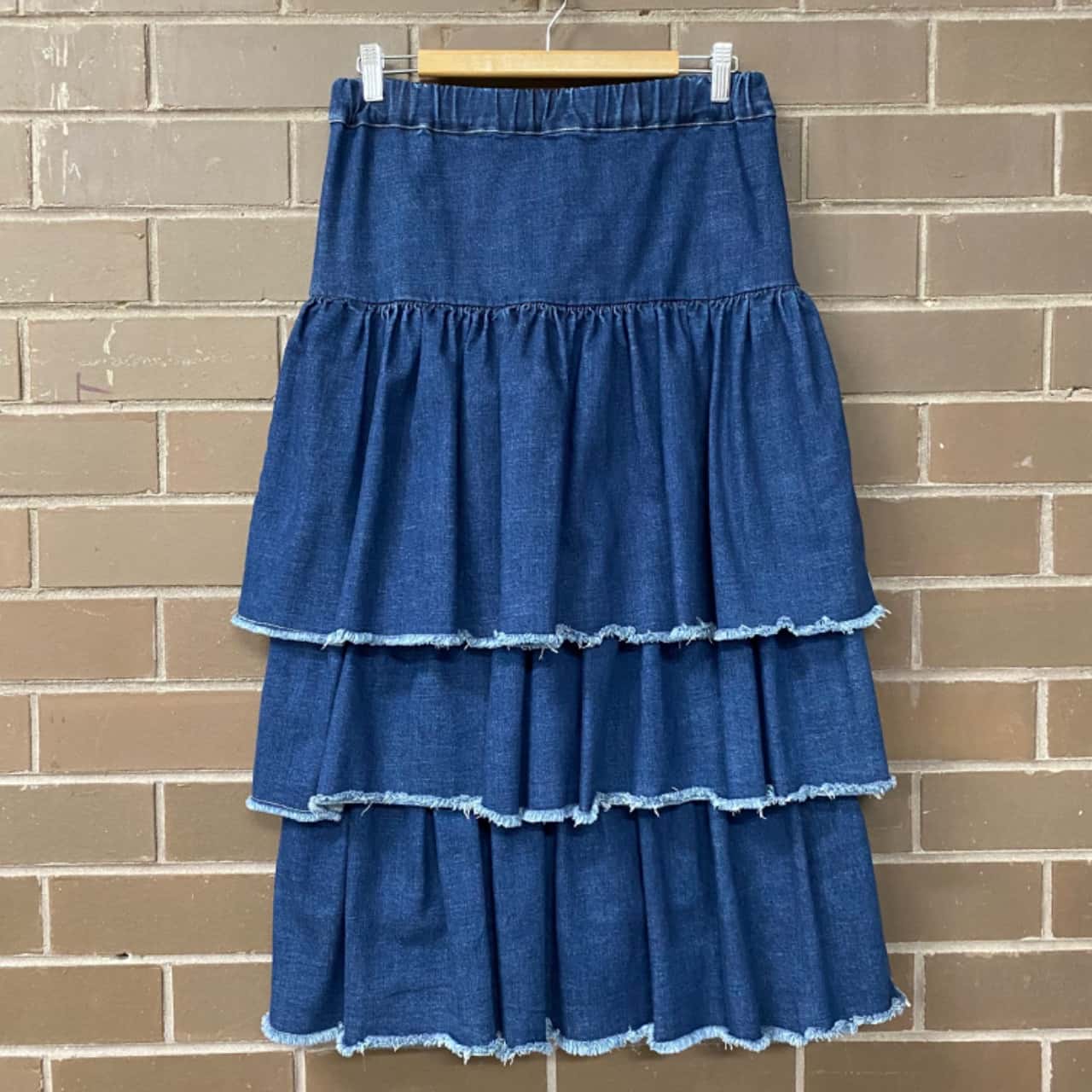 White Label Noba Womens Size 00 Maxi Blue Denim Ruffle Skirt