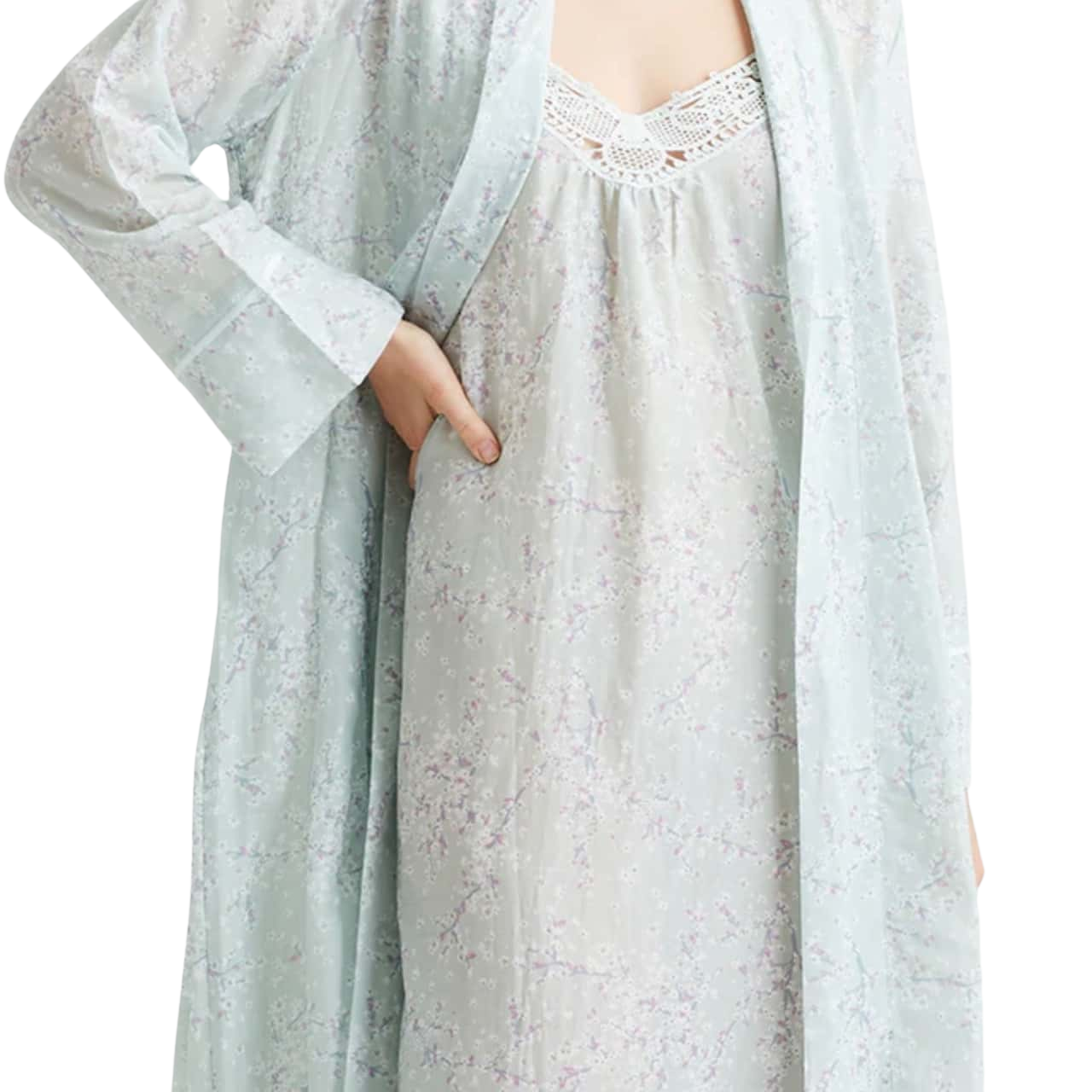 PAPINELLE COTTON + SILK Cheri Blossom Lace Front Nightie and Gown Set ...