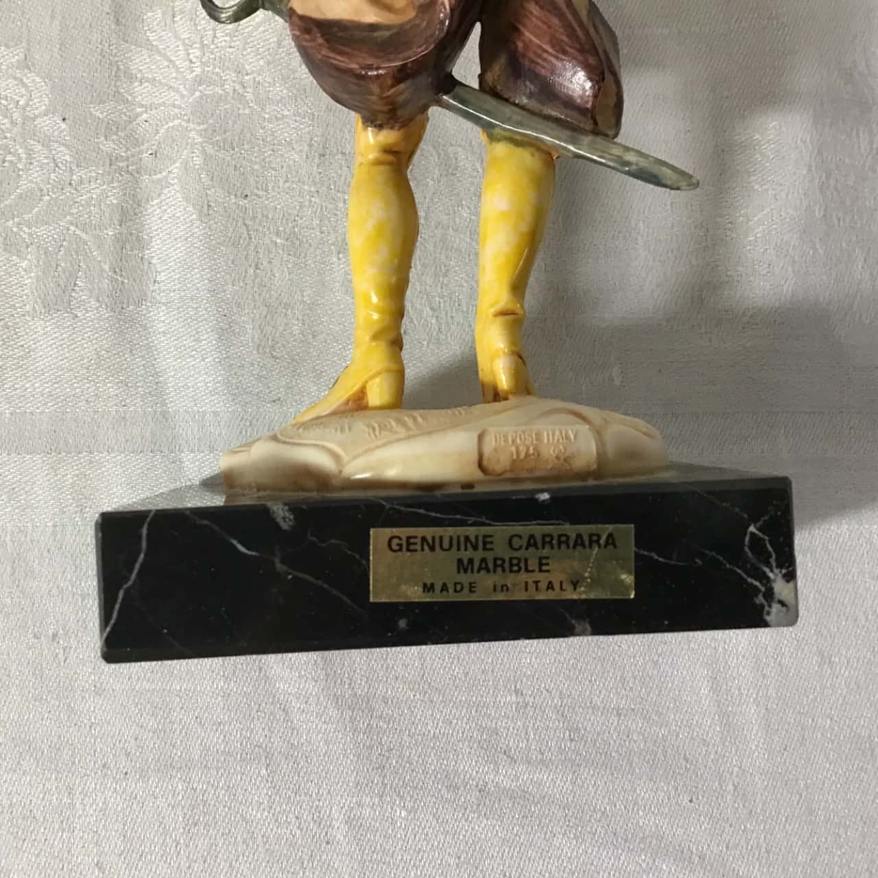 Vintage Genuine Carrara Marble Man with Sword Bowing Figurine