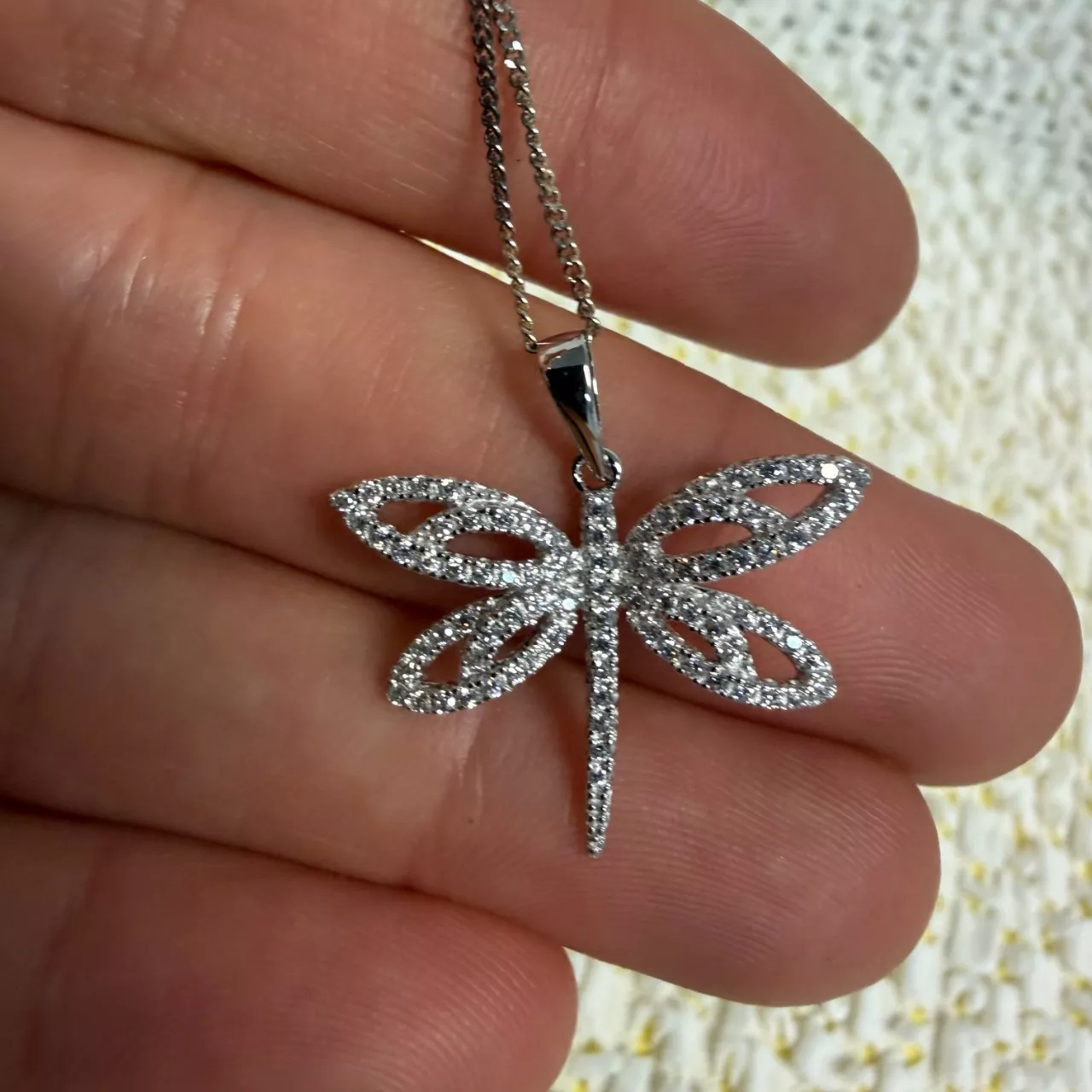 Sterling Silver (925) Fine Cuban Chain and Bedazzled Dragonfly Pendant ...