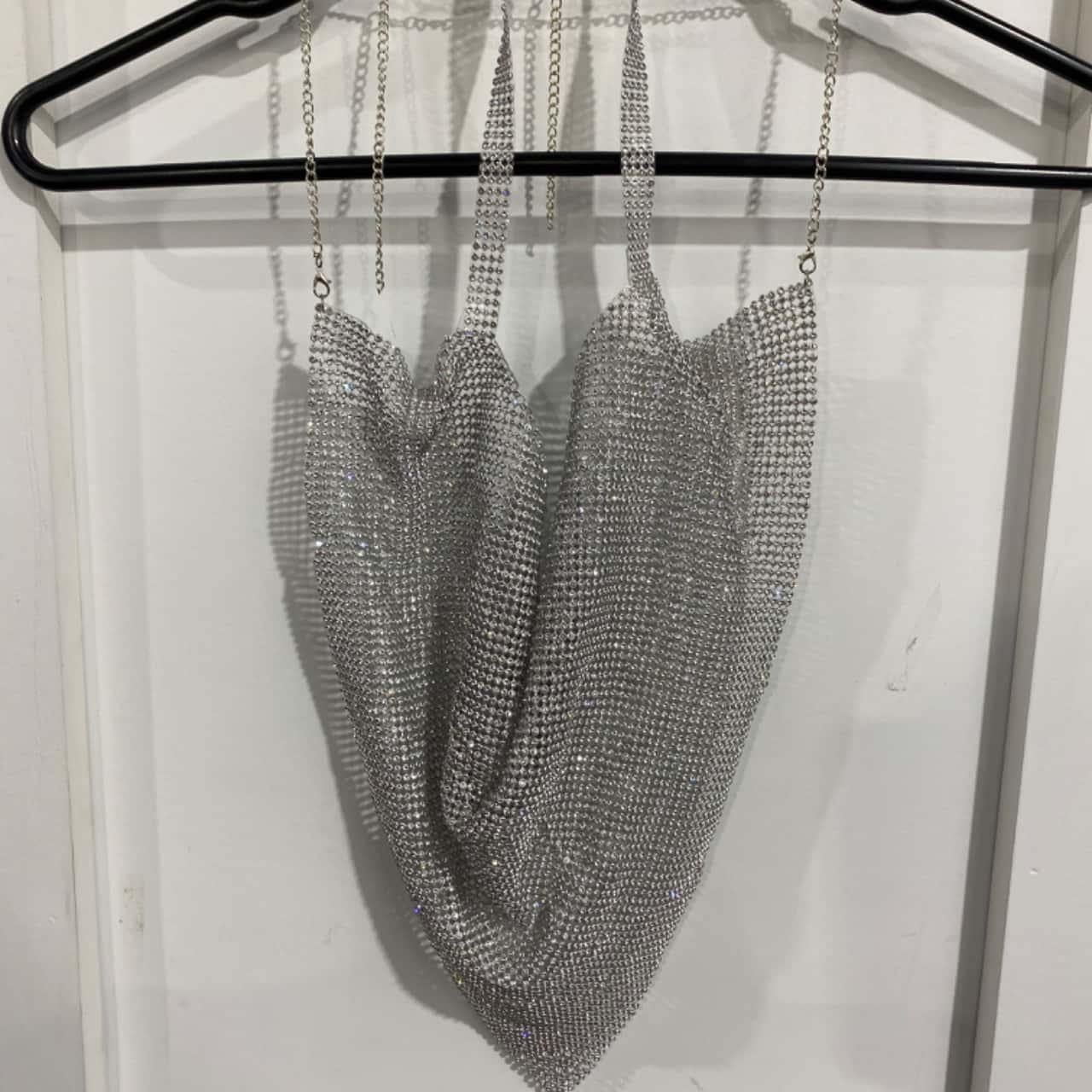 Womens Halter Neck Silver Chain Top (s)