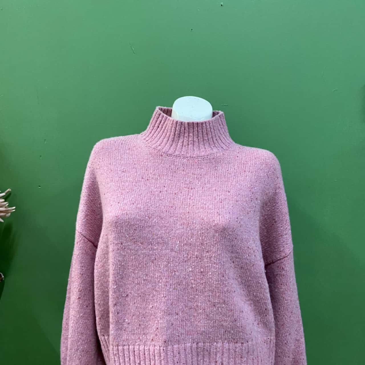 Gorman, High Neck, Wool Blend, Pink Knit, Size L(s)