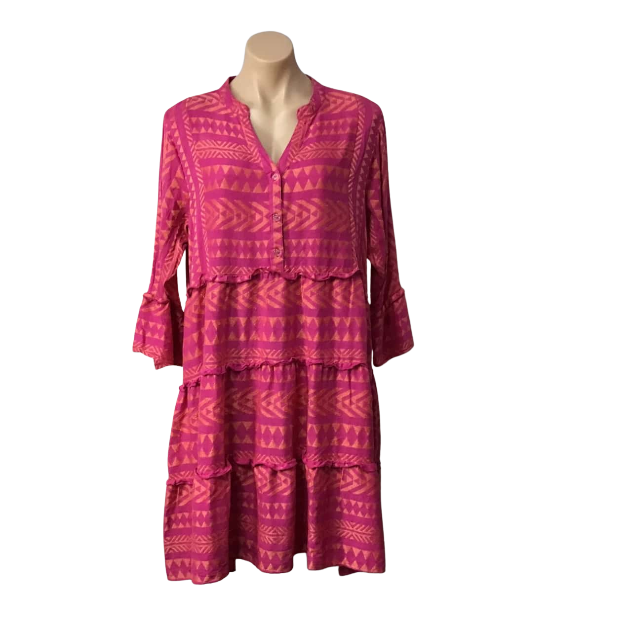 Joop & Gypsy Womens Size 16 Pink / Orange Embroidered Pattern 3/4 Sleeve Dress