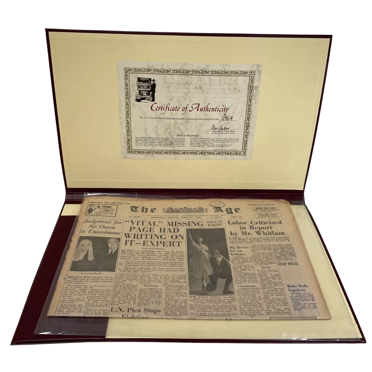 Vintage ‘The Age’ Newspaper Melbourne in Binder - Dated Tuesday 14 ...