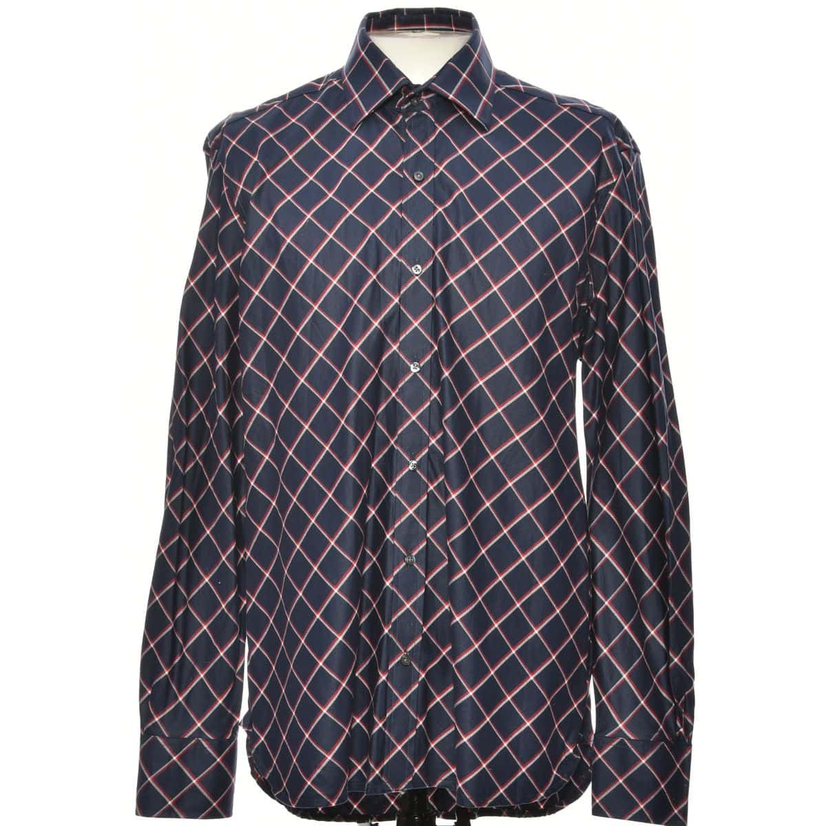NEXT Men's Size XL Long Sleeve Shirt Navy Blue, Red & White Checks