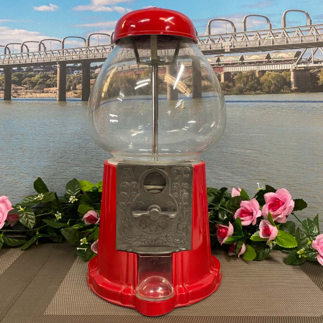 Retro look red glass candy dispenser (s)