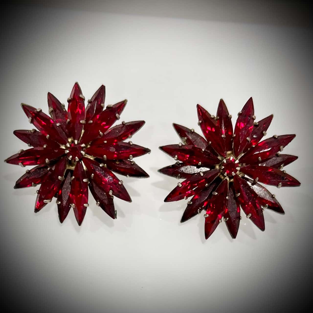 Vintage Ruby Red Flower Clip Ons- just fabulous (s)