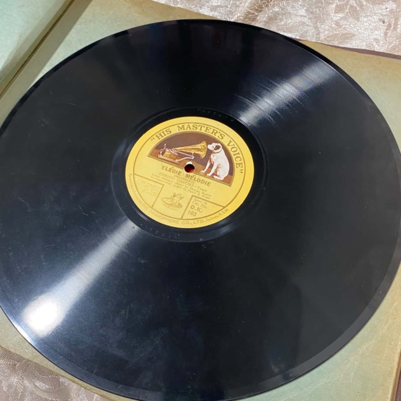 Vintage Record Album with 9 Records including “his masters voice”