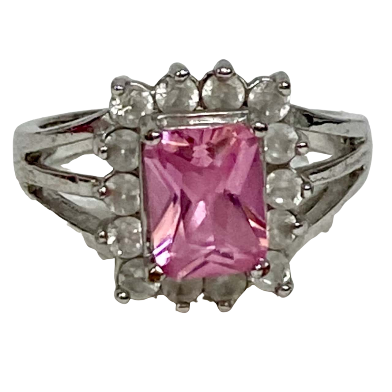 Silver Dress Ring with Large Sparkling Pink Stone(s)