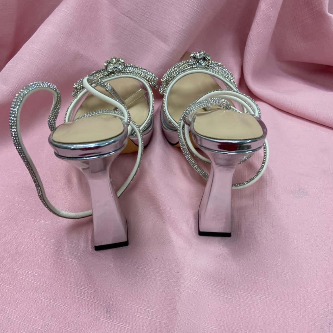 Womens Silver / White Diamanti Straps High Heel Shoes(s)