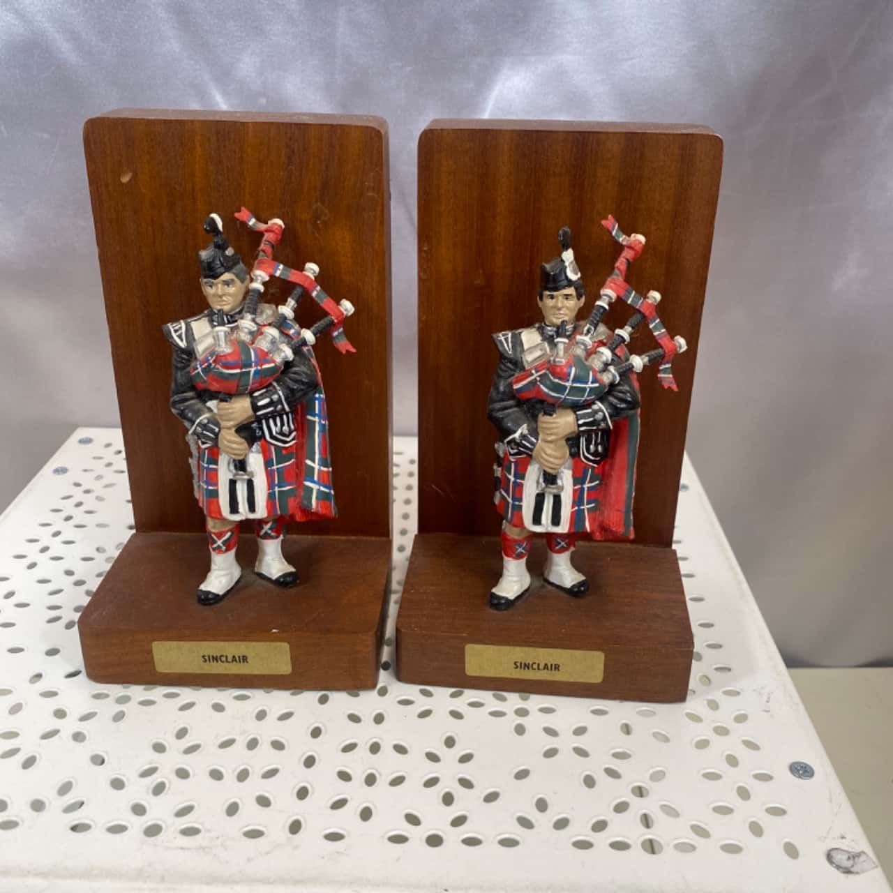 2 Pcs Wood Bookends Dress Macleod Scottish Cage Plaid Book Ends(s)