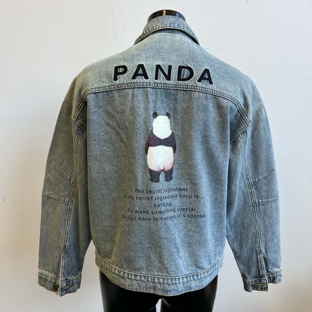 Kuno Collection x Ledin Womens Size S Panda Print Denim Jacket Blue (s)