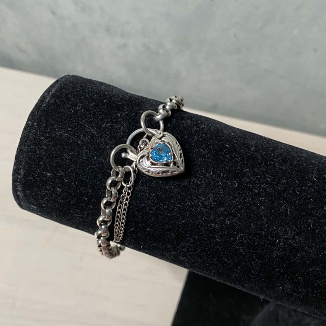 Silver Blue Stone Heart Locket Bracelet 925(s)