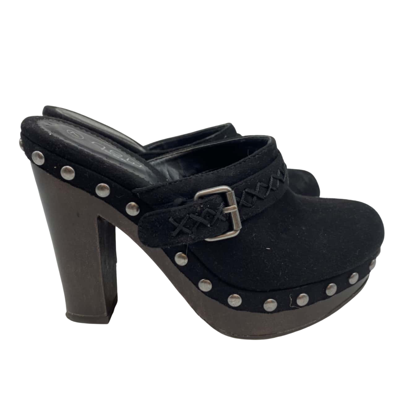 NWOT New Look Womens Size 7 Black Heeled Clogs with Studded Side RRP $59.95