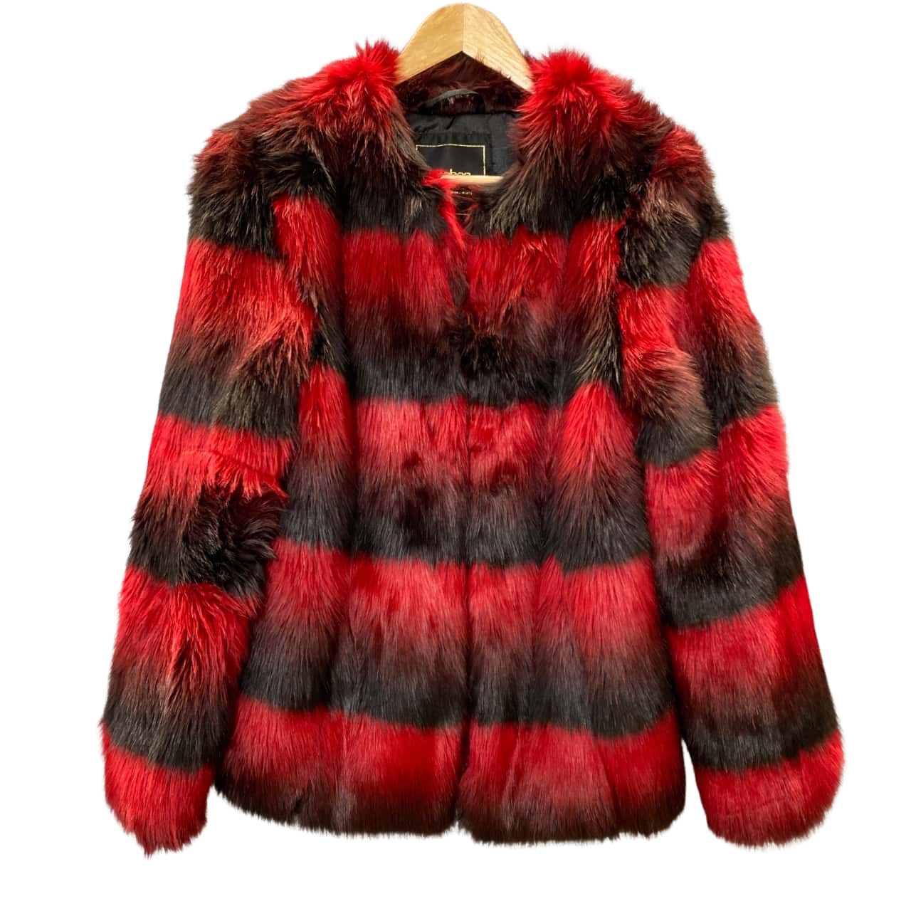 Women’s Boohoo Outerwear Size 10 Black & Red Faux Fur Jacket(s)