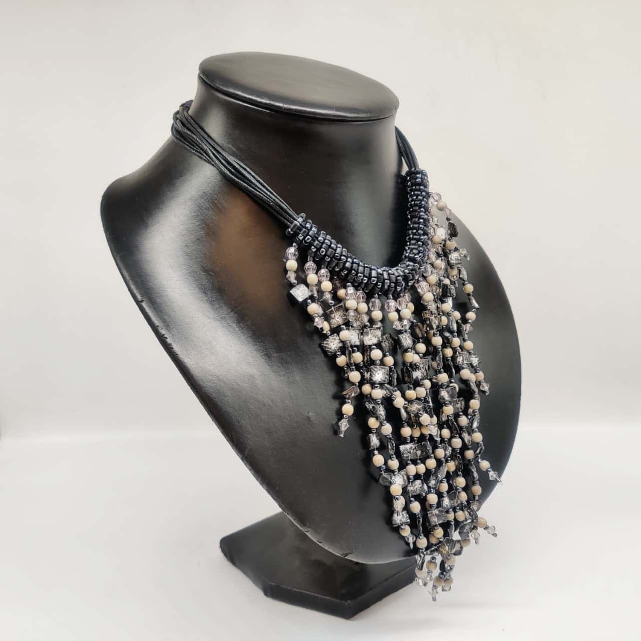 New Black Shell & Beaded Waterfall Necklace 50cm Length-1534625