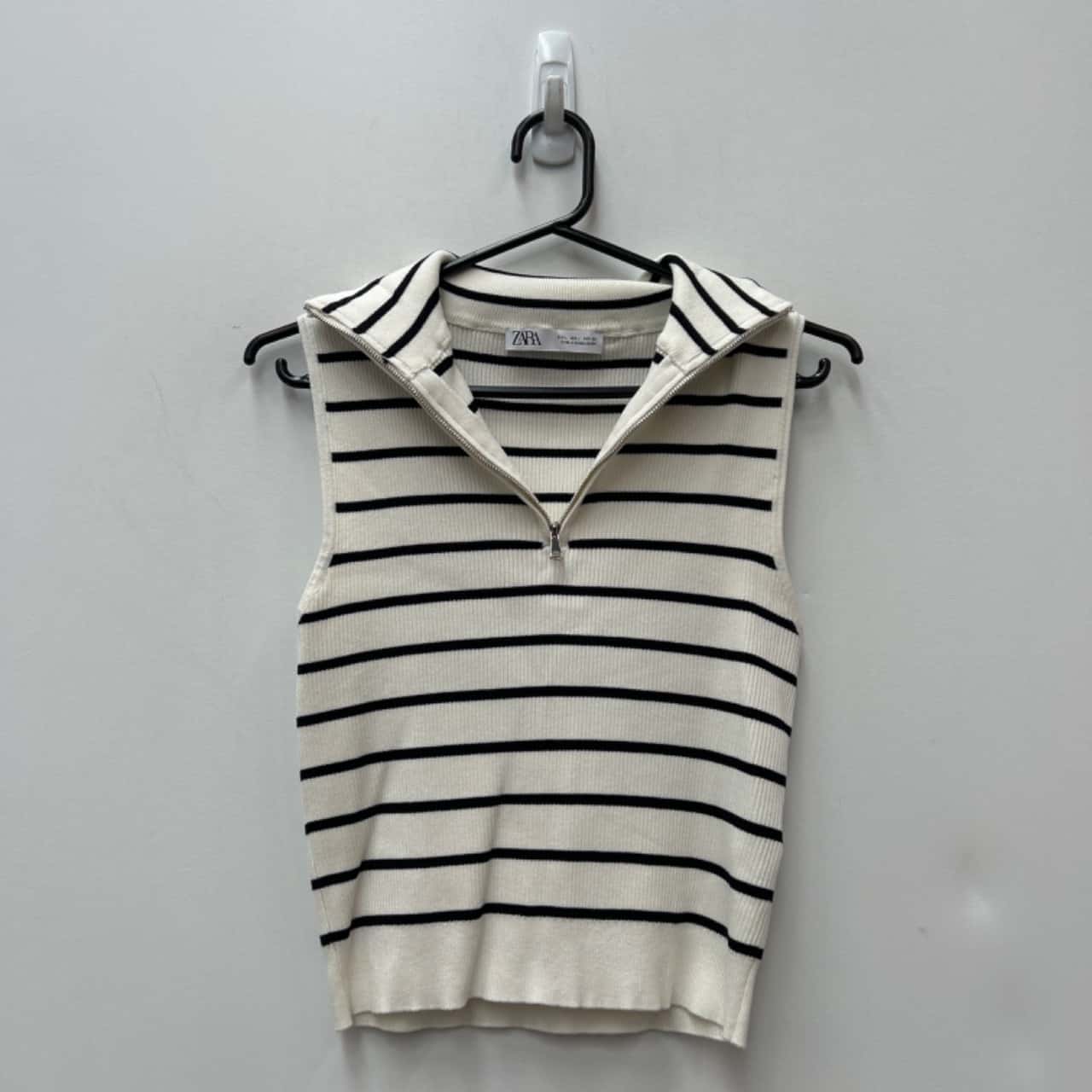 Zara Size L Striped knitted Zip Tank