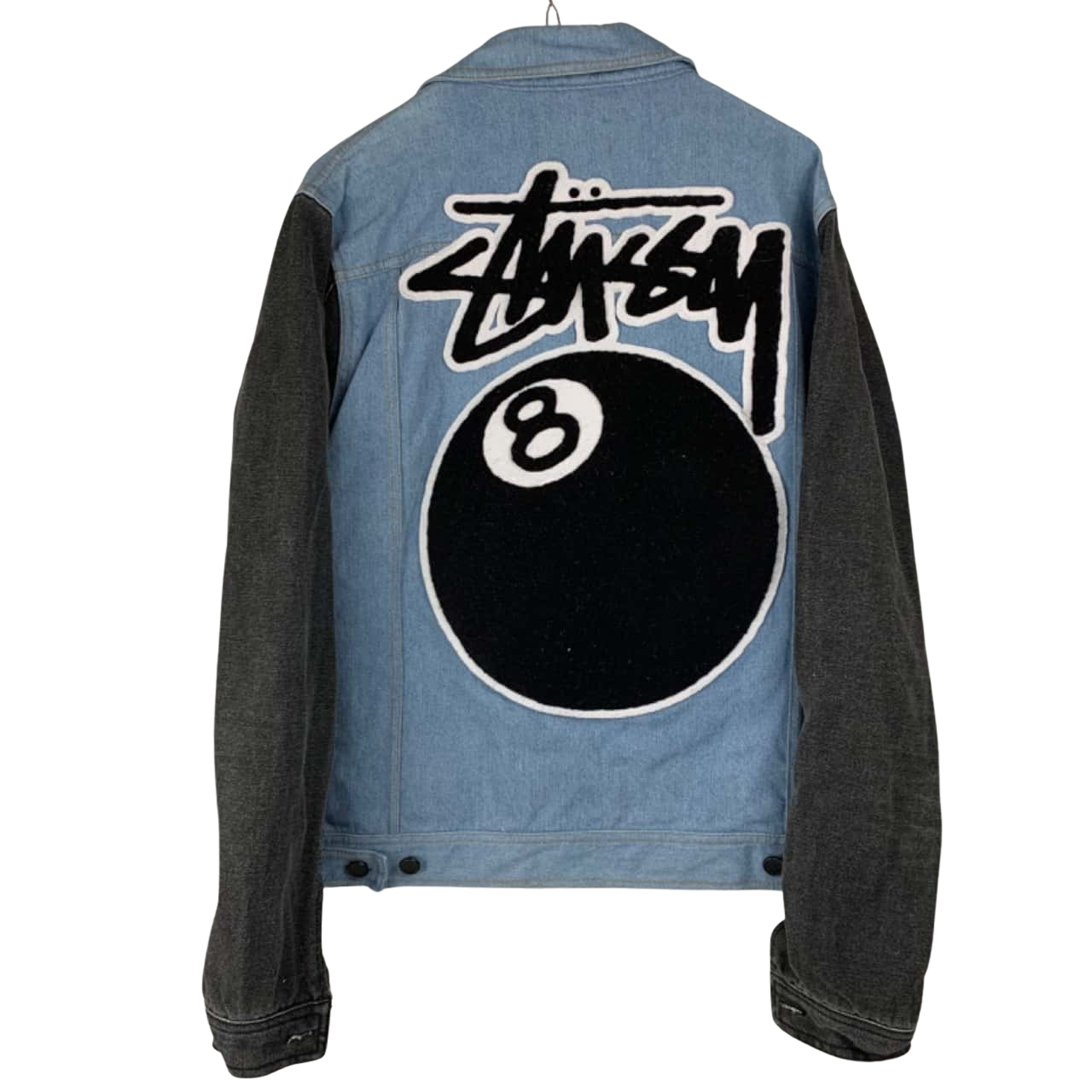 Stussy Mens Size M Eight Ball Denim Jacket Black / Blue / Grey (s)