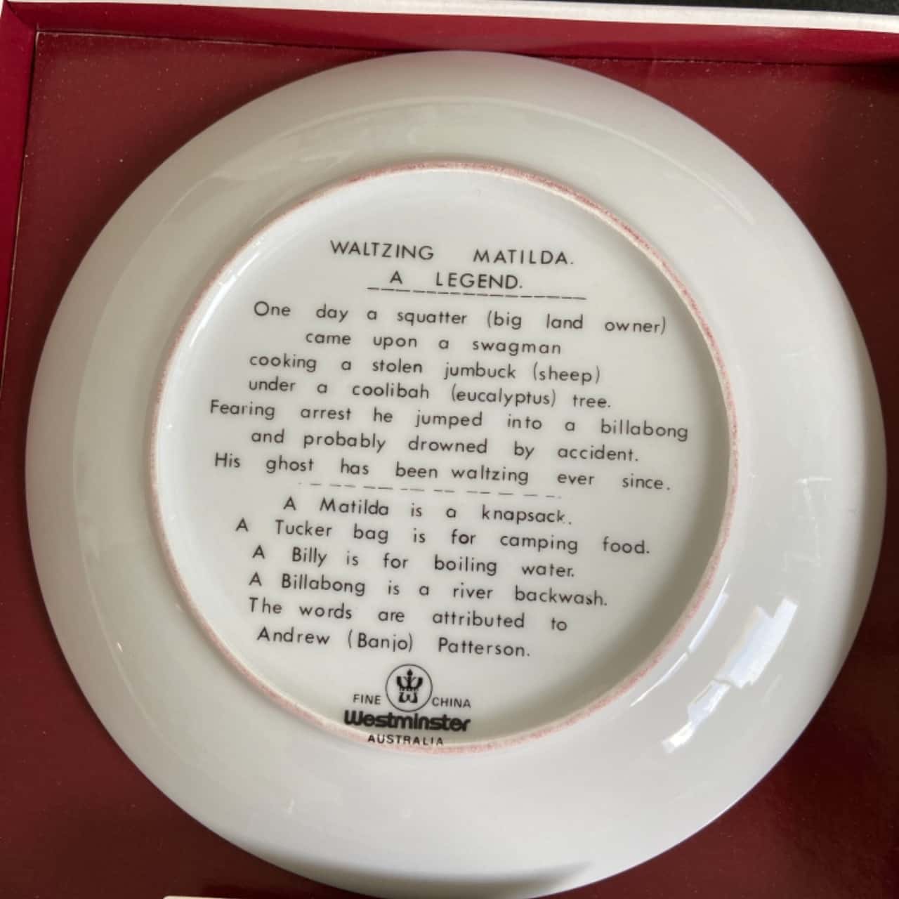 Westminster Waltzing Matilda Plate