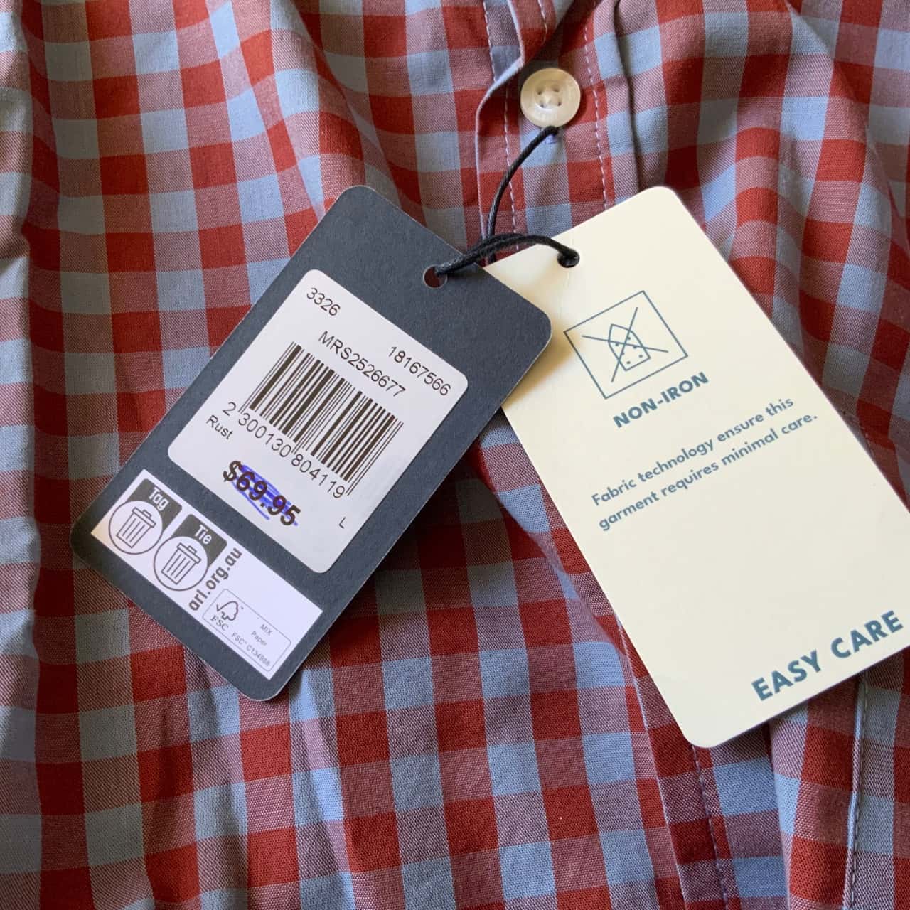 Reserve Mens Size L Short Sleeve Shirt Blue / Burnt Orange / Checked