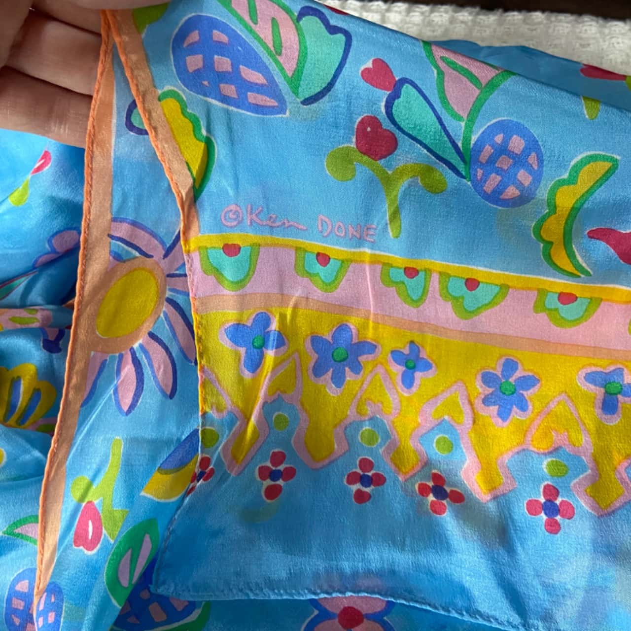 Ken Done Silk Scarf One Size Blue / Floral (s)