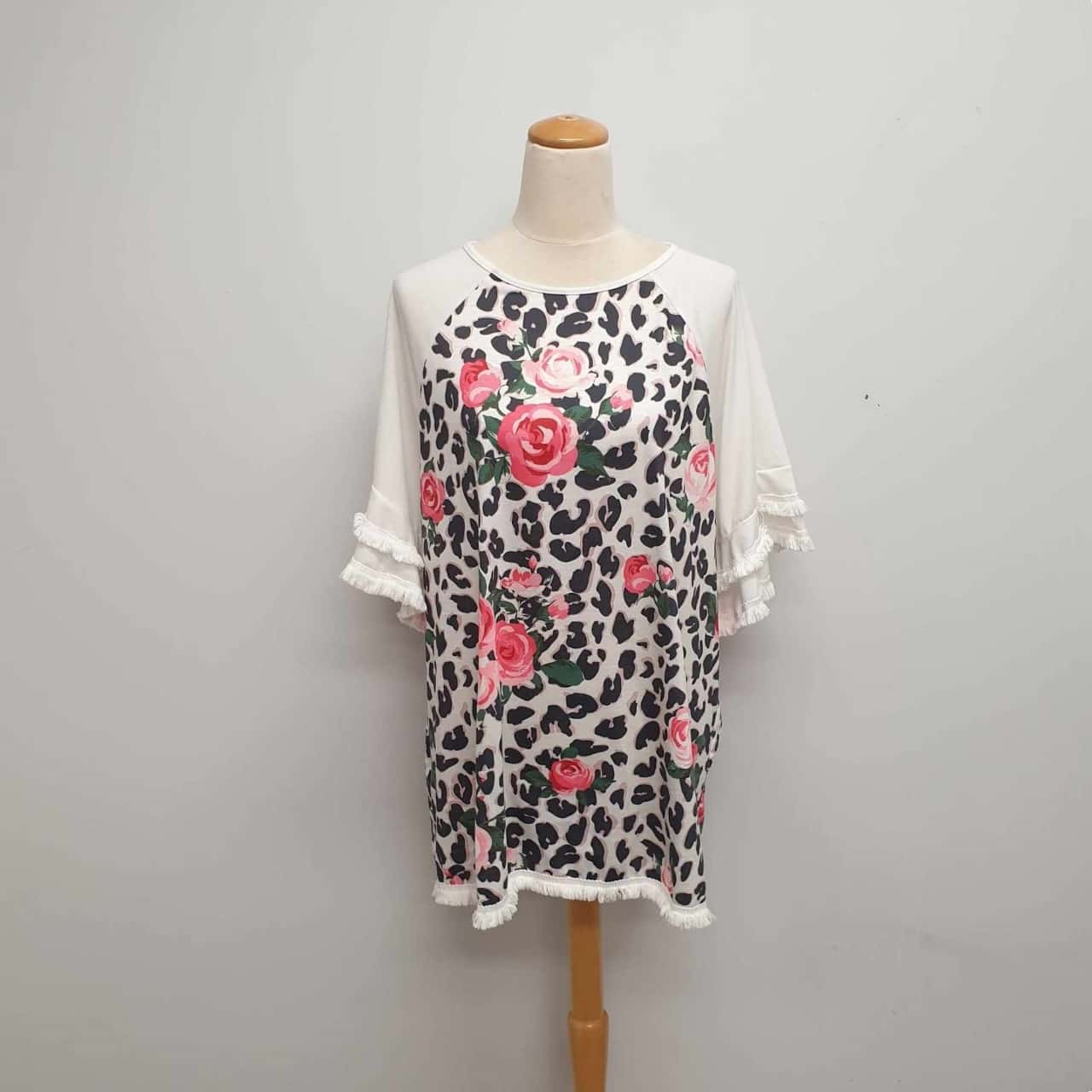 Super Cute Cream & Black /Animal Print with Pinky /Red Rose Floral ...
