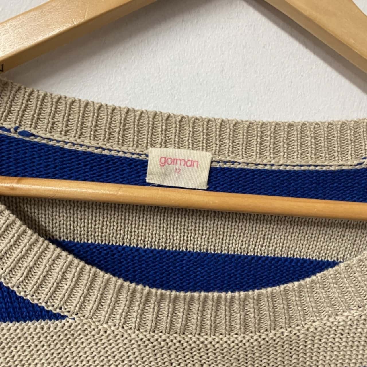 Gorman Blue/Beige Striped Jumper Size 12 100% Cotton(s)