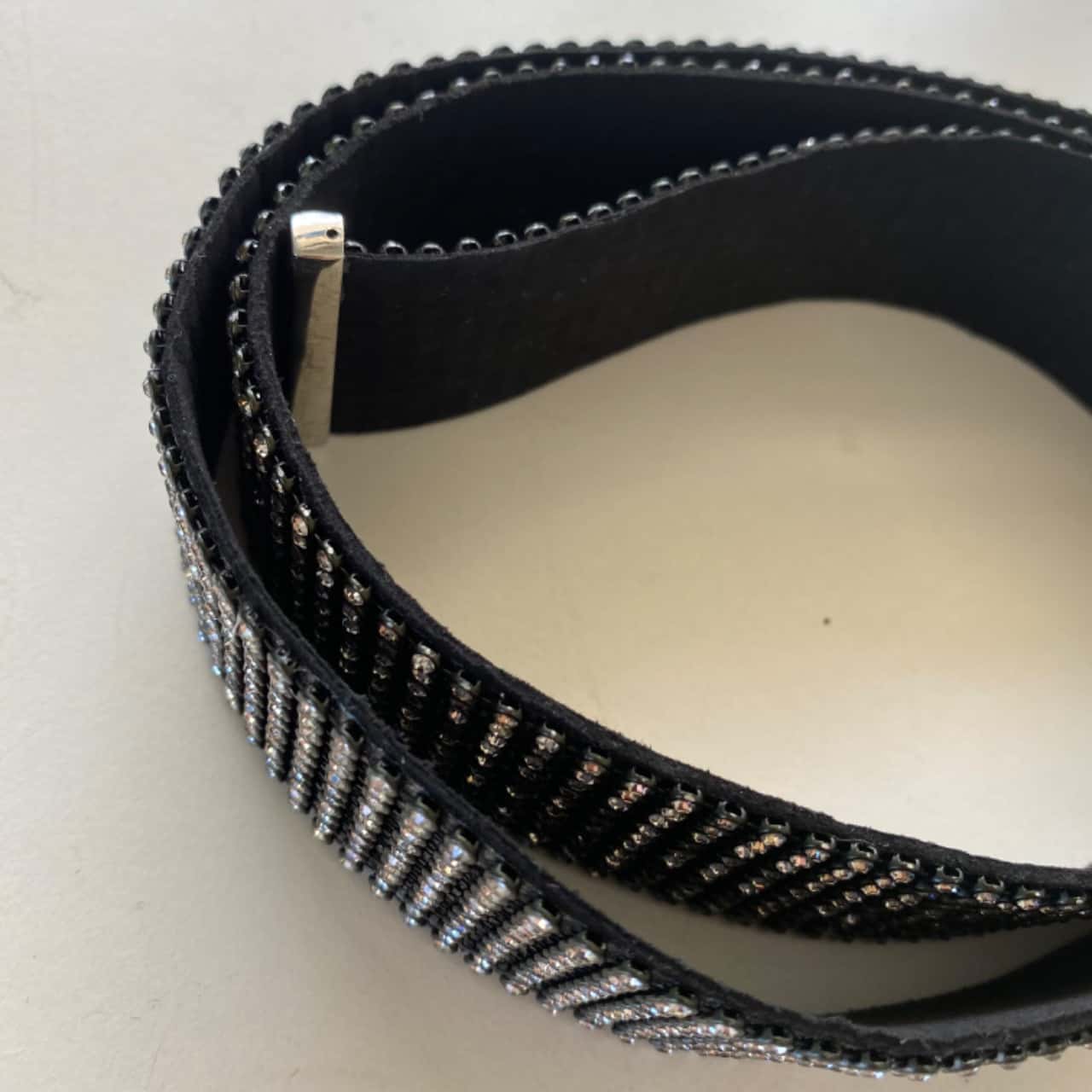 Black Silver Embellished Sequin Belt One Size