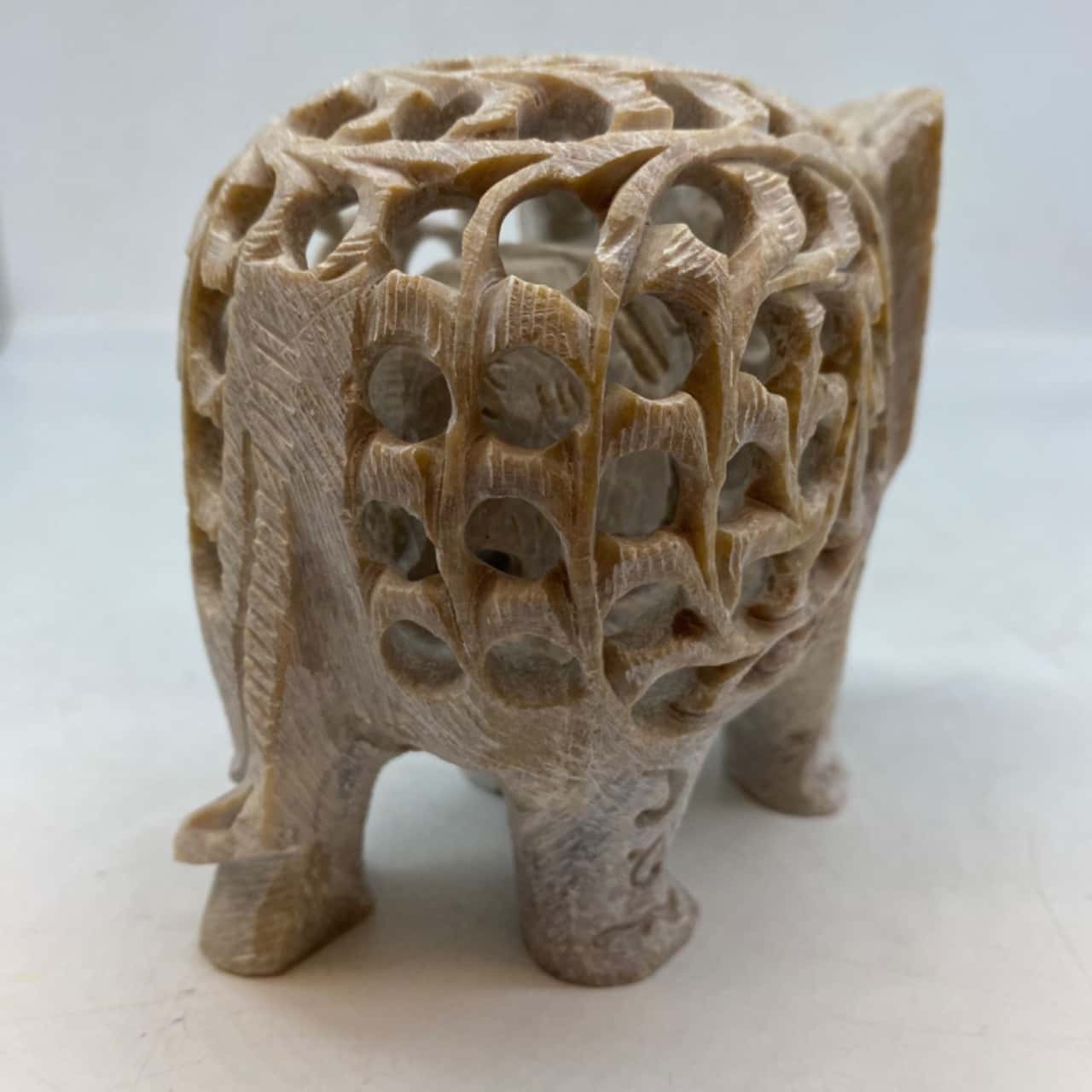 Stunning Carved Soapstone Indian Elephant with Baby Elephant Carved ...