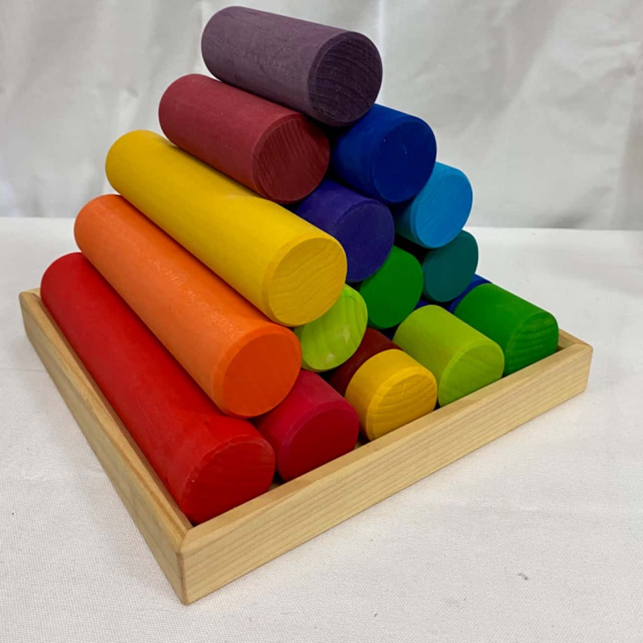 Children’s Colourful Wooden Pole Blocks in a Wooden Tray (s)