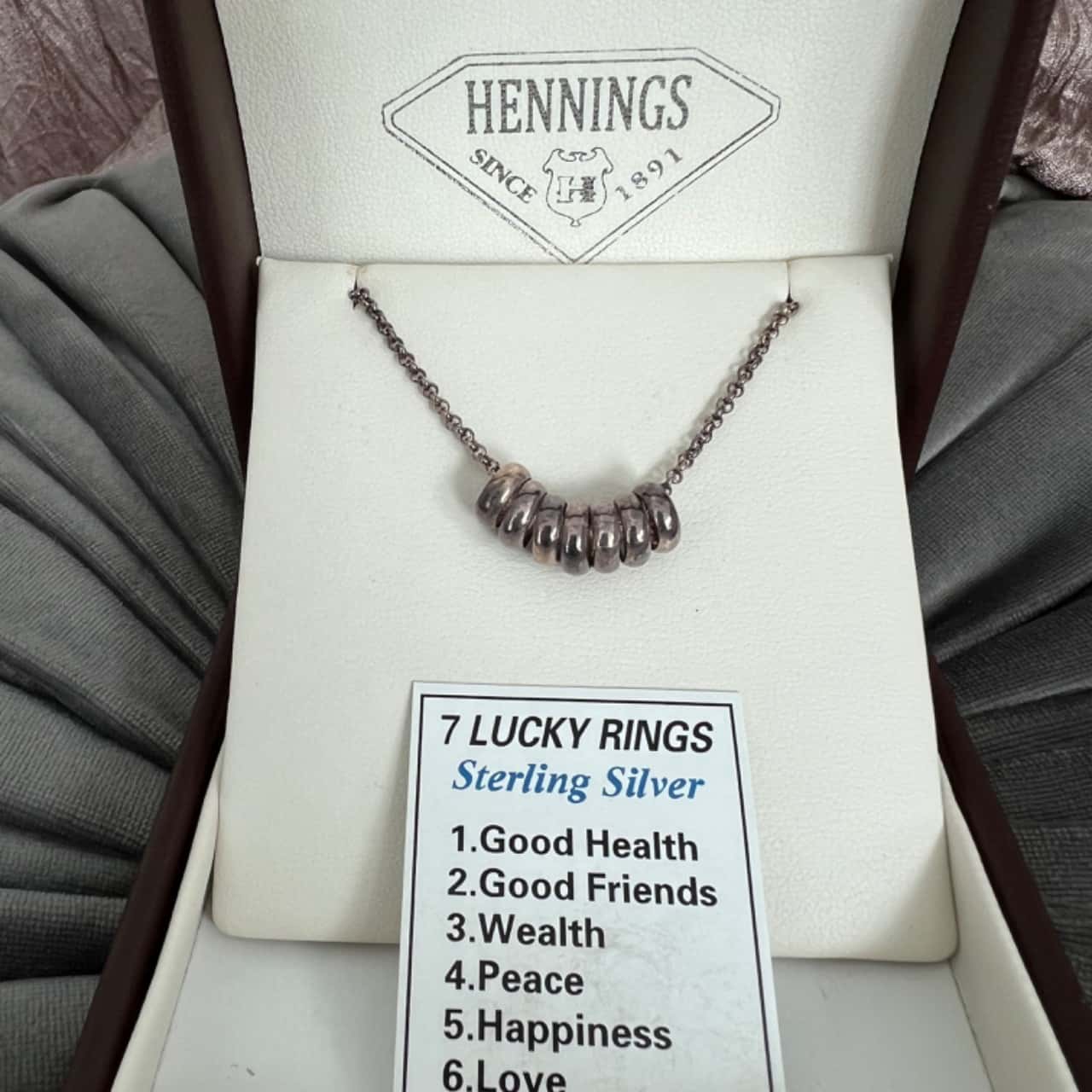 VINTAGE STERLING SILVER Chain with 7 Lucky Rings(s)