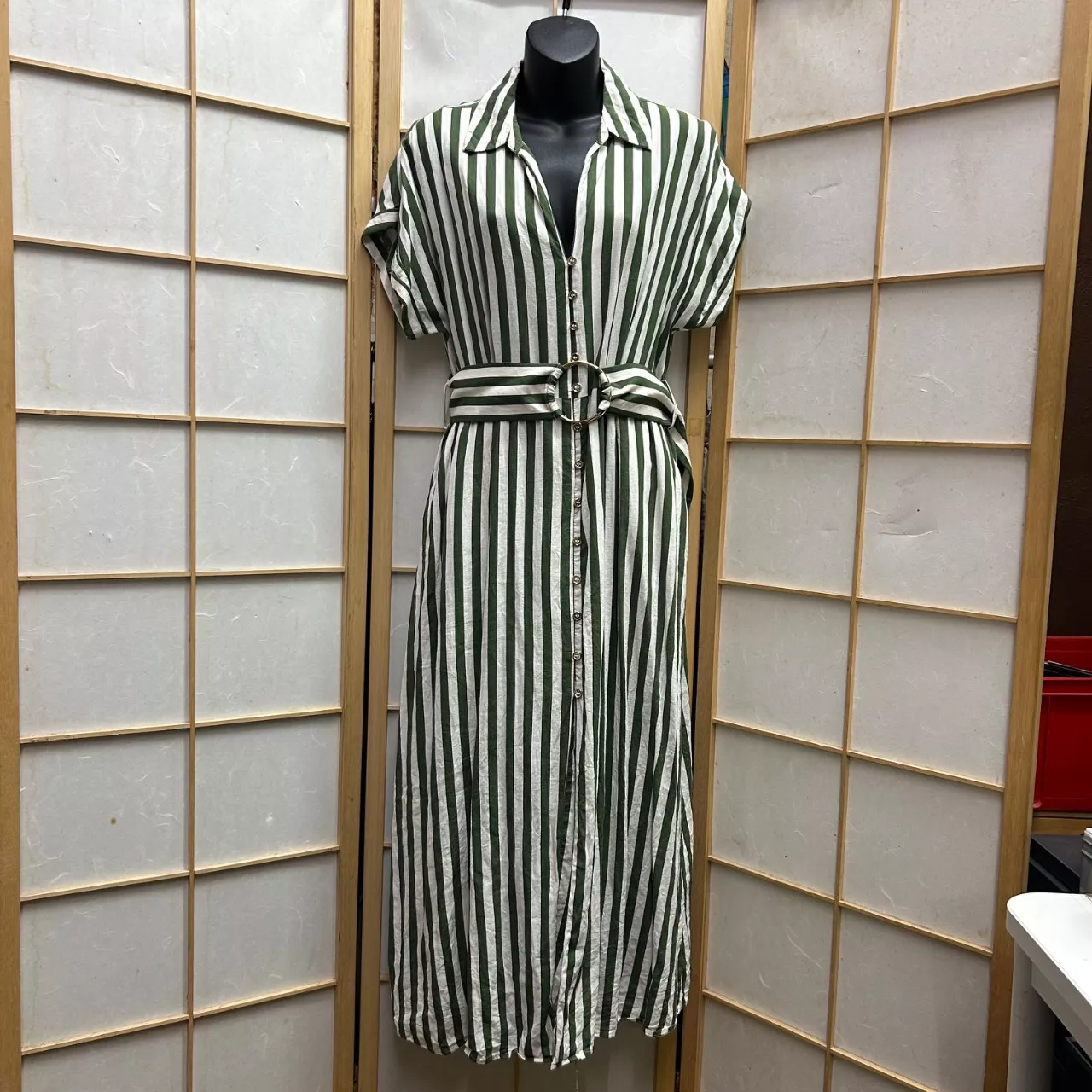 Zara Women’s Size L Linen Blend Maxi Dress / Shirt Dress / Short Sleeve ...