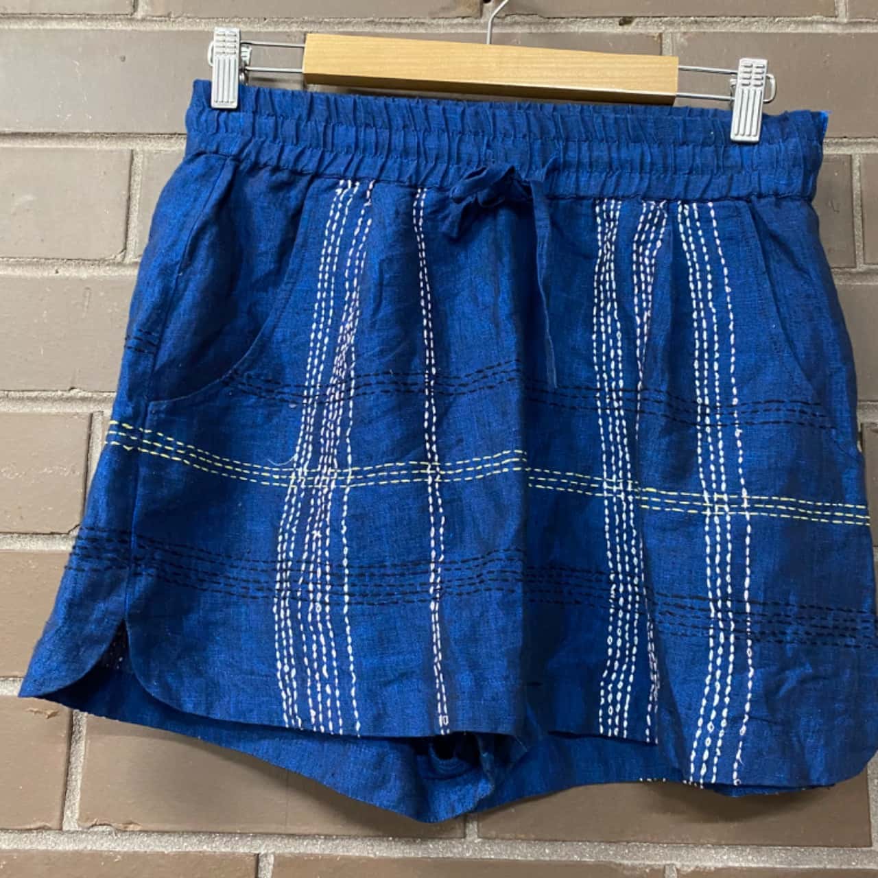 Gorman Womens Size 10 Blue Linen Blend Shorts With Stitch Detail(s)