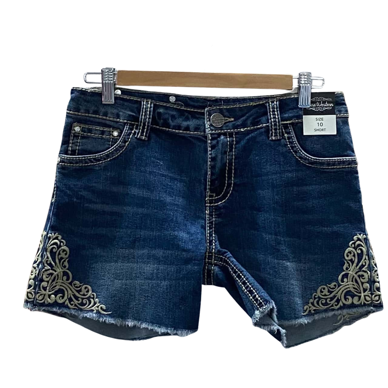 Pure Western Size 10 Denim Shorts Blue Shorts with Embroidered Detail(s)