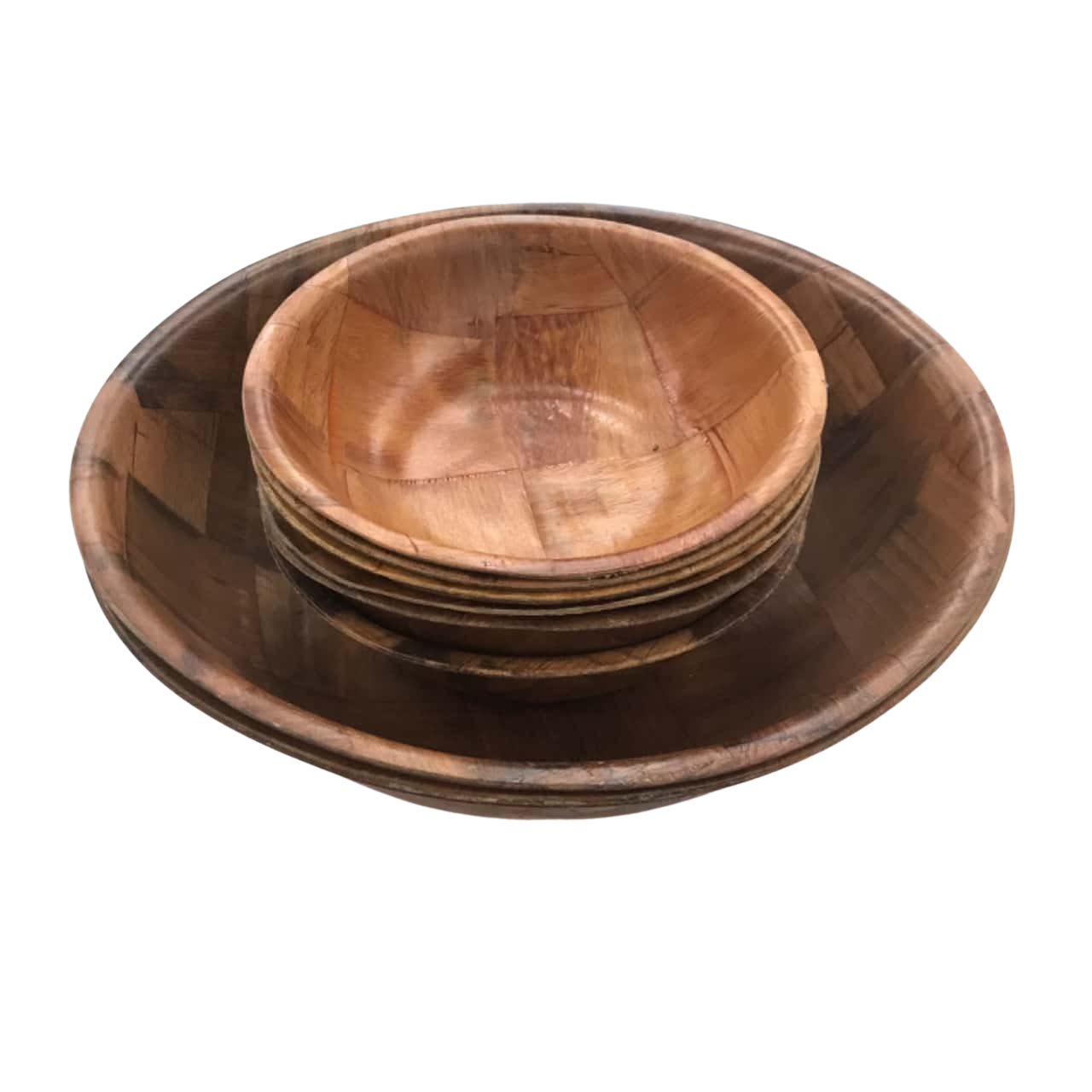 Retro Woven Timber Bowls x 8
