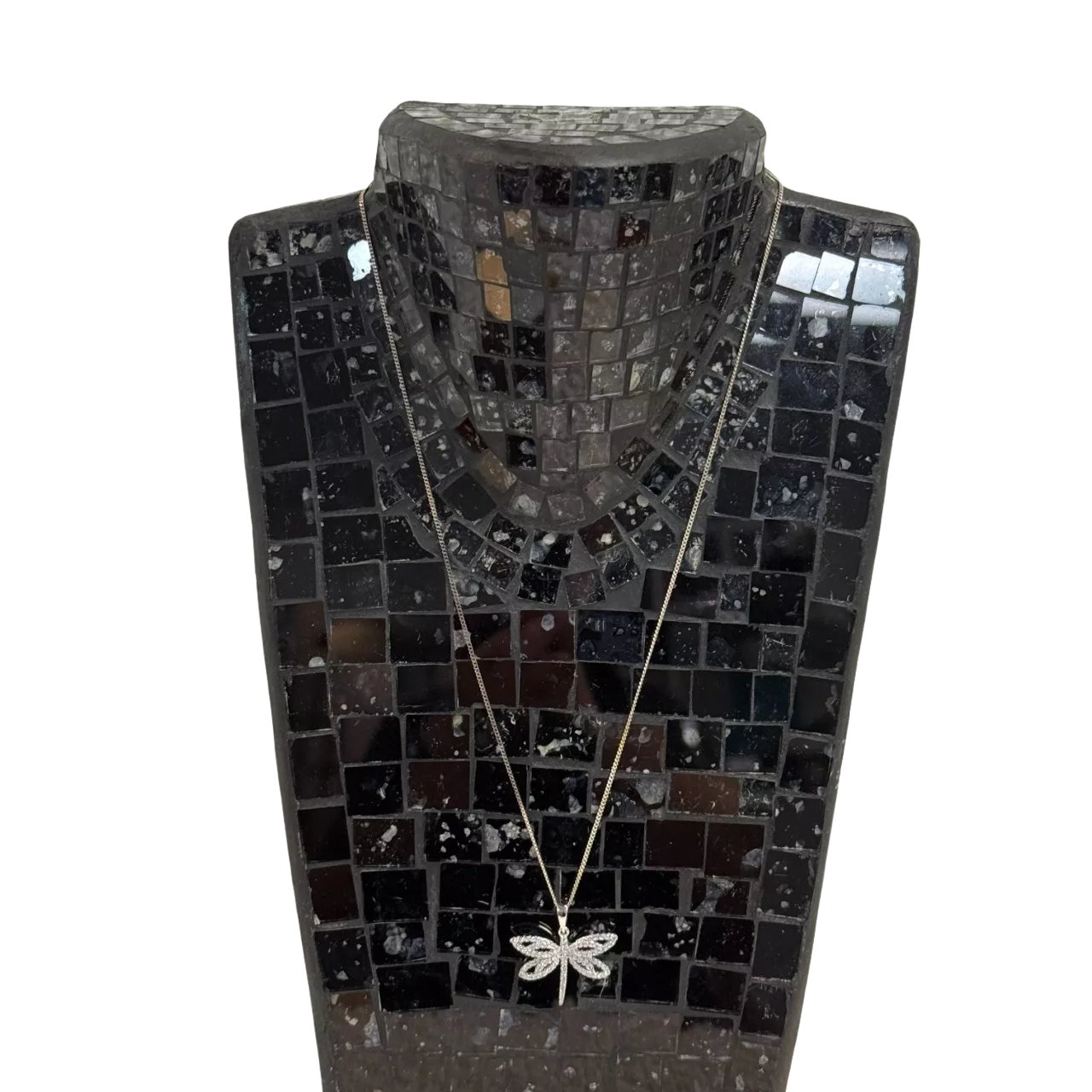 Sterling Silver (925) Fine Cuban Chain and Bedazzled Dragonfly Pendant ...