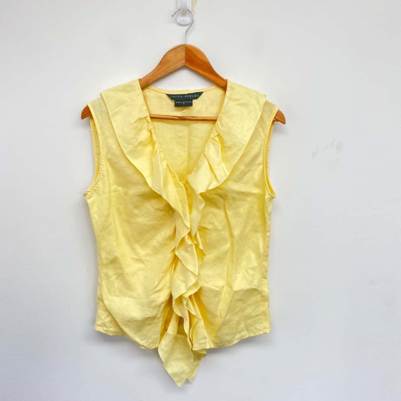 Laura Ashley Yellow Button Up Ruffle Shirt Top Size 12 / L